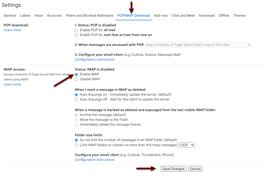 Configuring Gmail for Other Mail Clients (Advanced) | University of Puget Sound